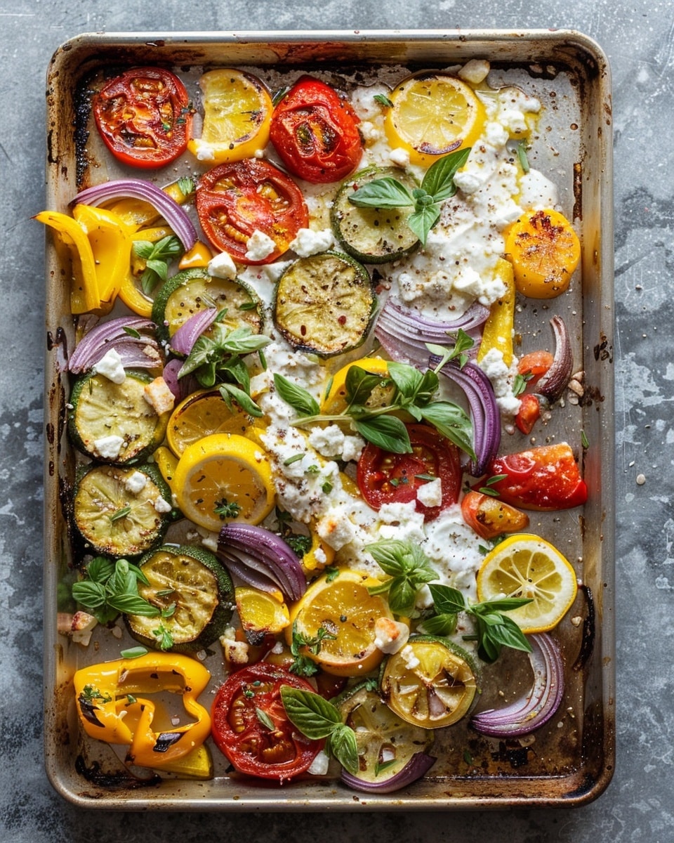 Roasted Veggie & Feta Sheet-Pan with Lemon Yogurt Sauce - Cooked By Mia