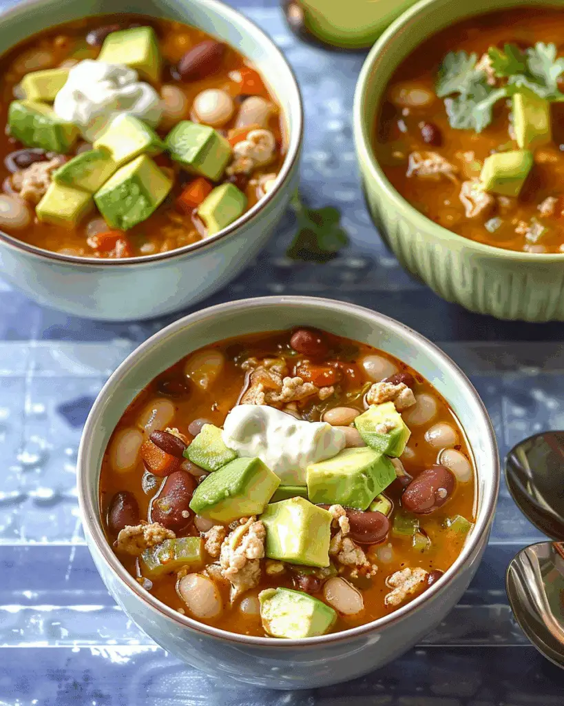 Healthy White Turkey Chili with Avocado & White Beans - Cooked By Mia